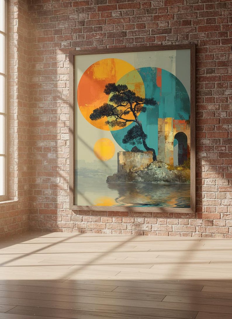 Abstract Landscape Art Print, Modern Nature Illustration, Geometric ...