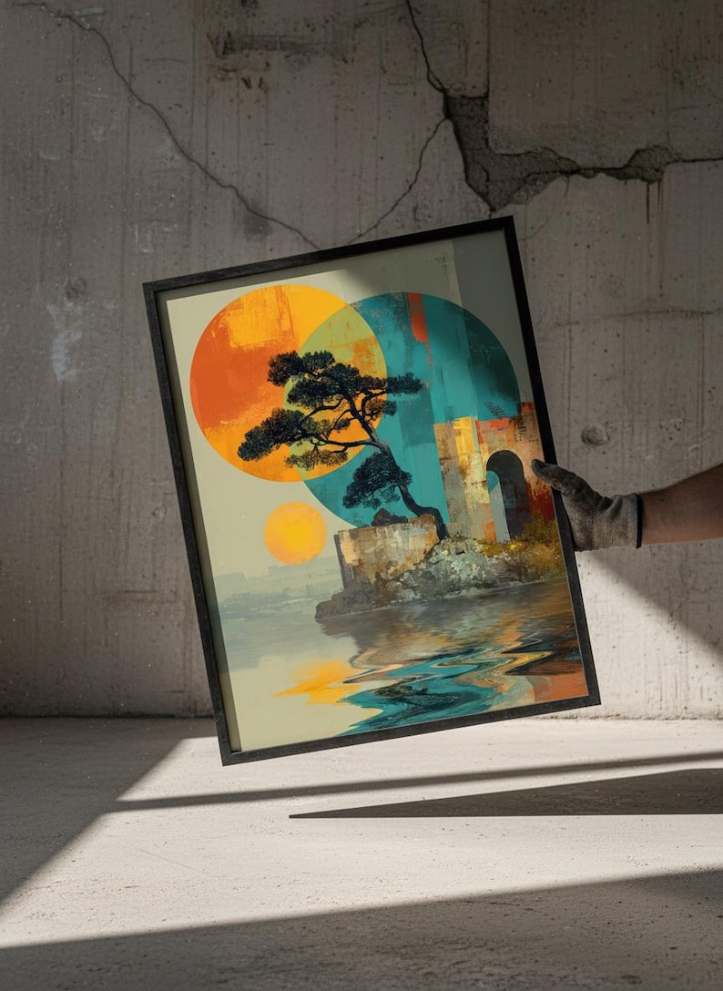 Abstract Landscape Art Print, Modern Nature Illustration, Geometric ...