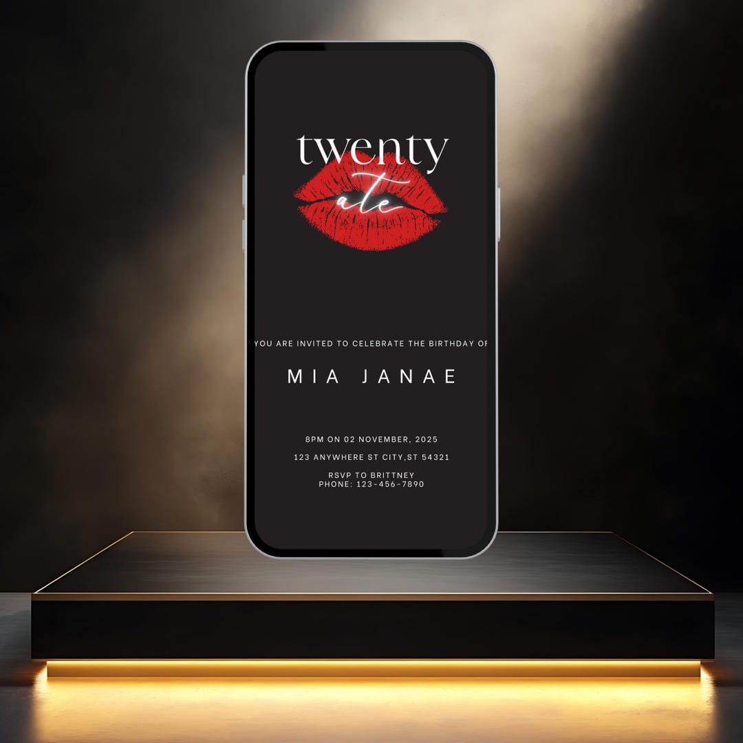 Twenty Ate Birthday Invitation: Red Lips Glam Party (digital Download ...