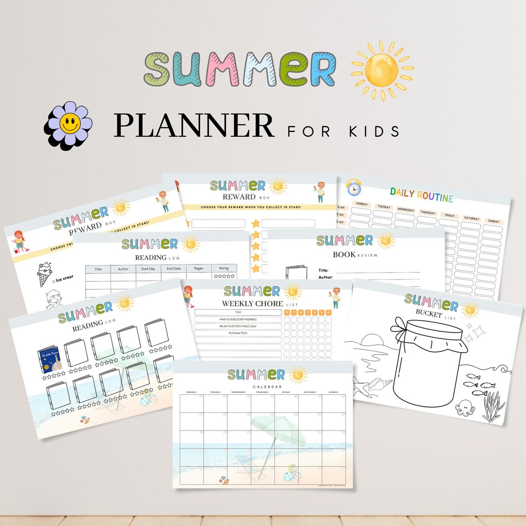 Summer Kids Planner: Chore Chart, Reading Log, Bucket List (digital ...