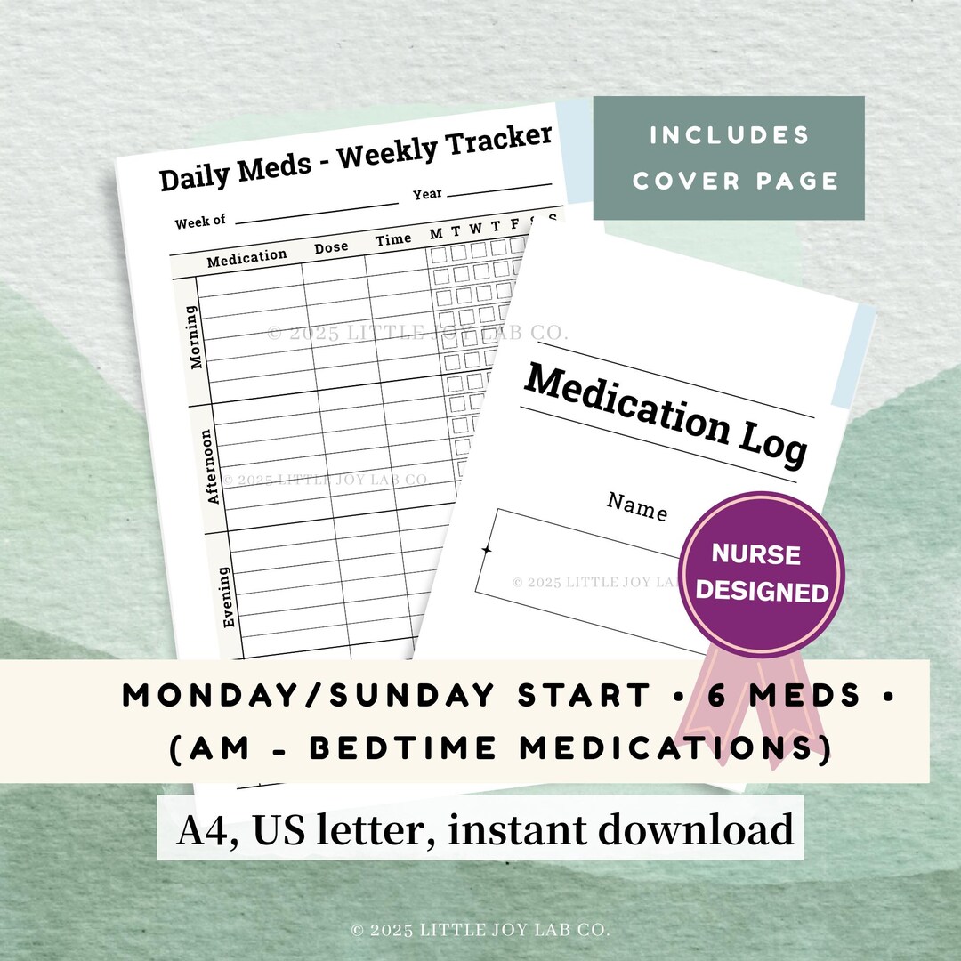 Medication Tracker Printable | Daily Med Log With Weekly Review | Nurse ...
