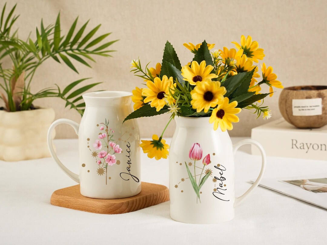 Personalized Birth Flower Vase,zodiac Sign Vase,flower Vase With ...