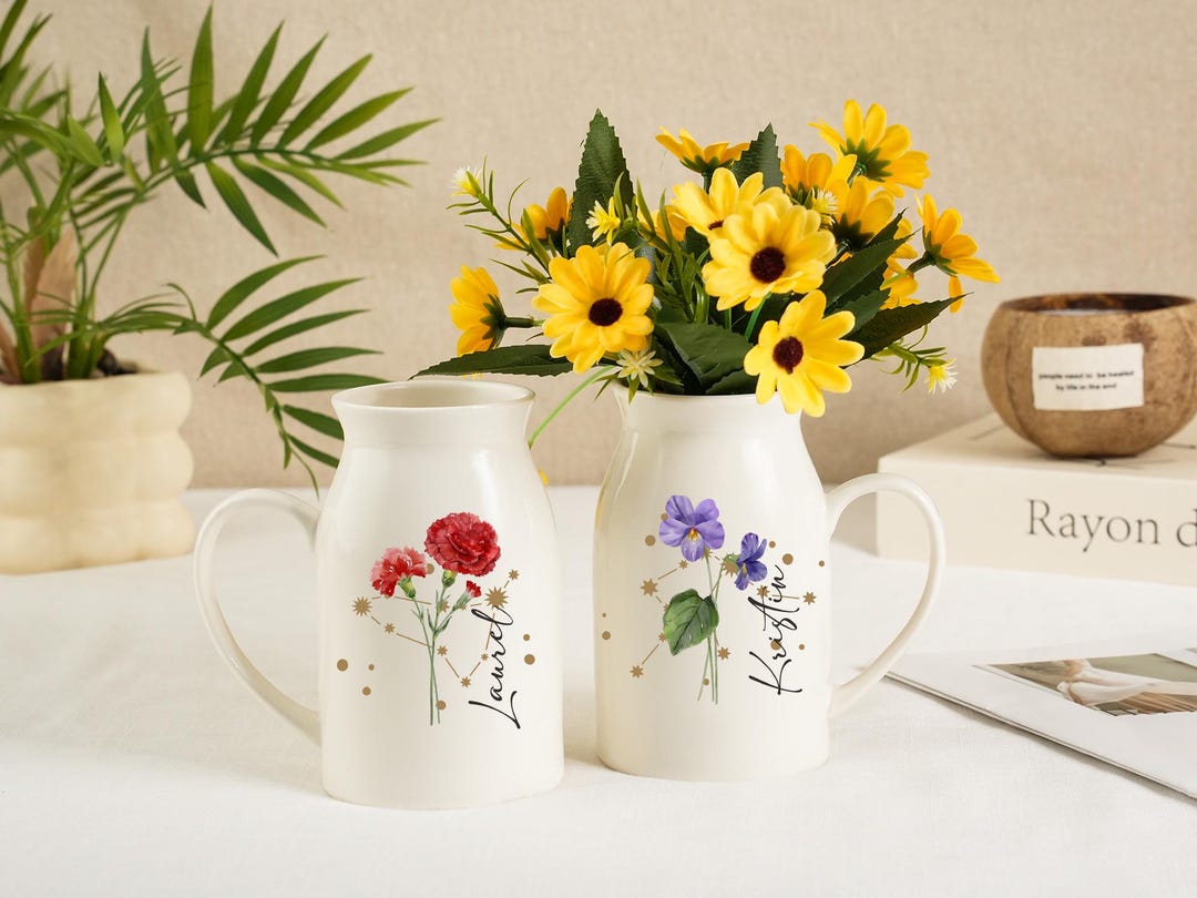 Personalized Birth Flower Vase,custom Flower Vase With Birth Month ...