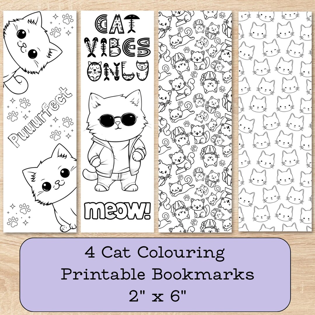 Cat Coloring Bookmarks – Printable Set of 4 | Craft for Kids & Adults ...