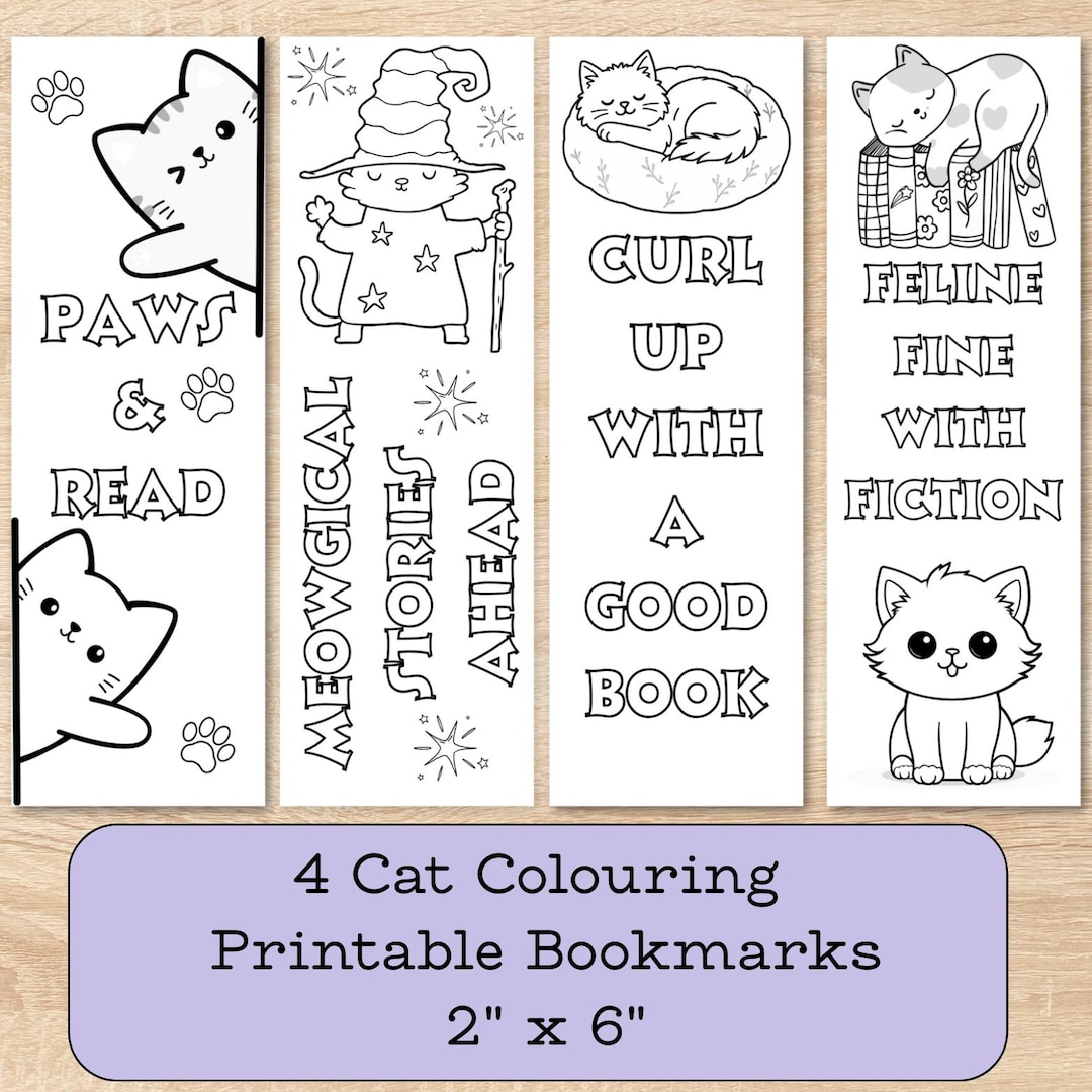 Cat Coloring Bookmarks – Printable Set of 4 | Craft for Kids & Adults ...
