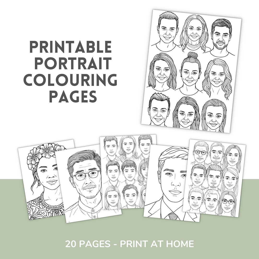 Printable Portrait Coloring Pages: Diverse Faces Line Art (PDF Download ...