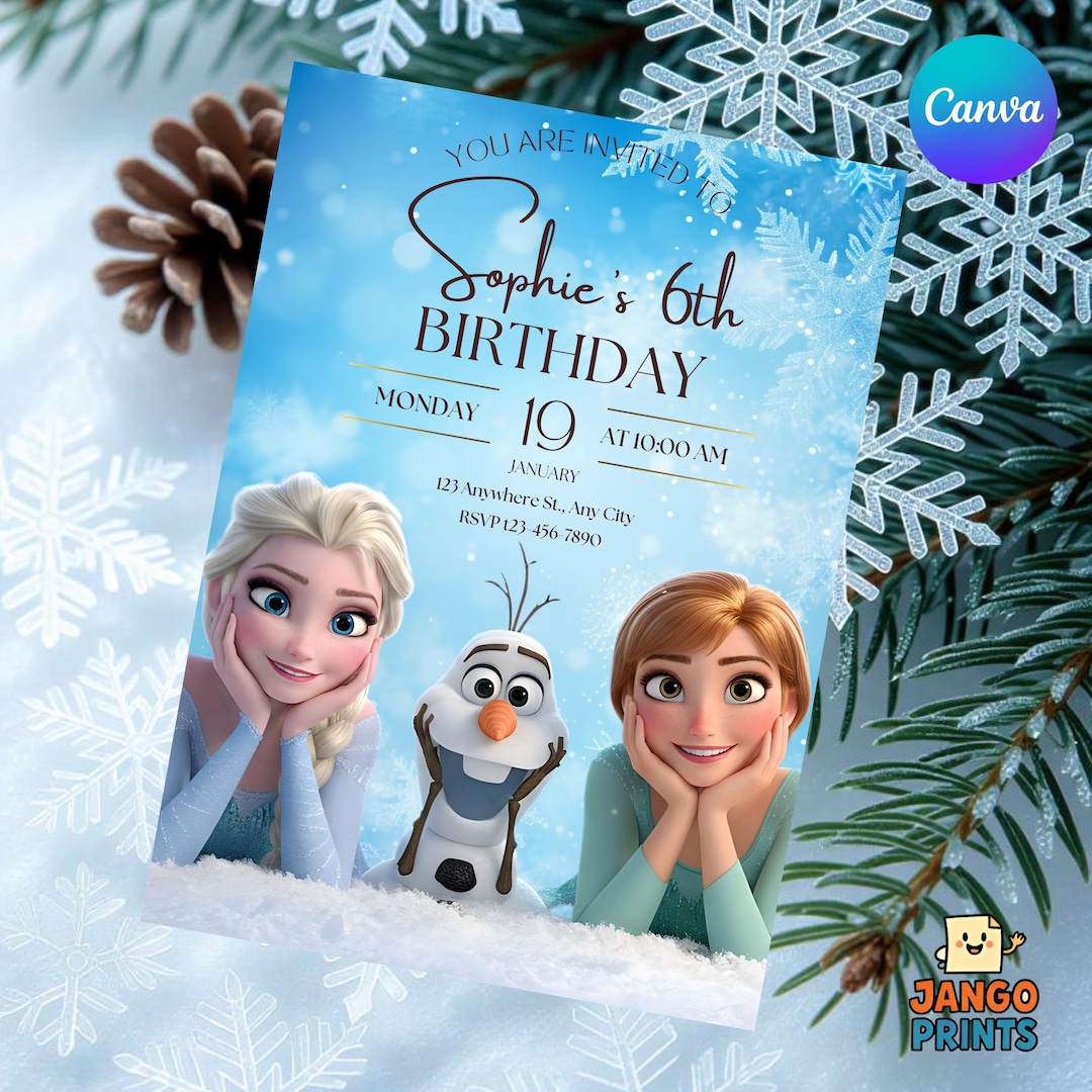 Frozen Birthday Invitation, Elsa Anna Olaf Party Invite, Editable ...
