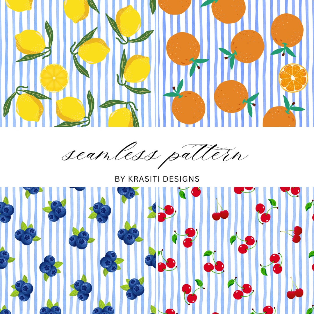12 Fruit Seamless Patterns, Digital Paper, Watercolor Backgrounds ...
