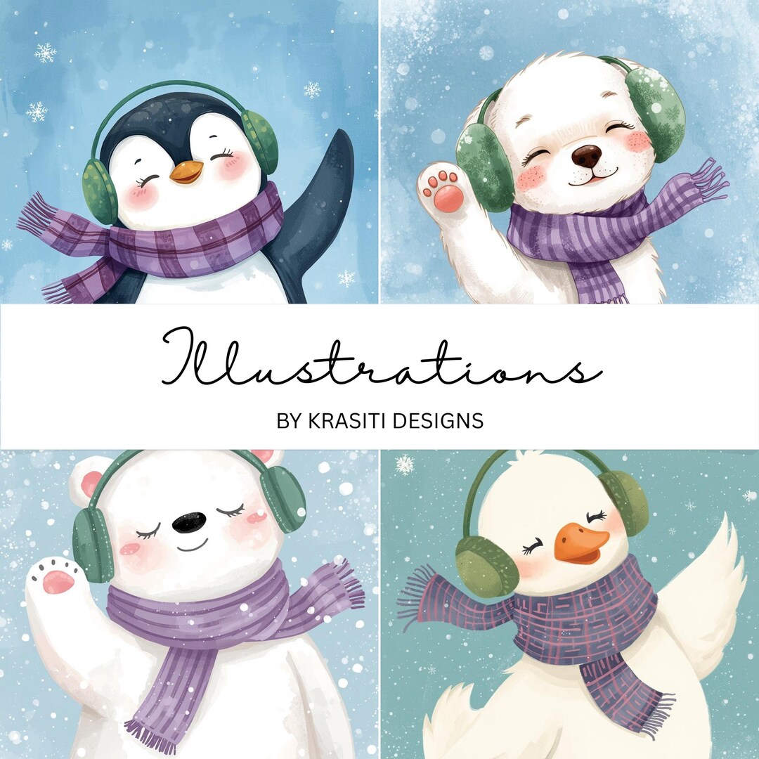Winter Animal With Earmuffs Set of 12 | Kids Art, Stickers, Nursery ...