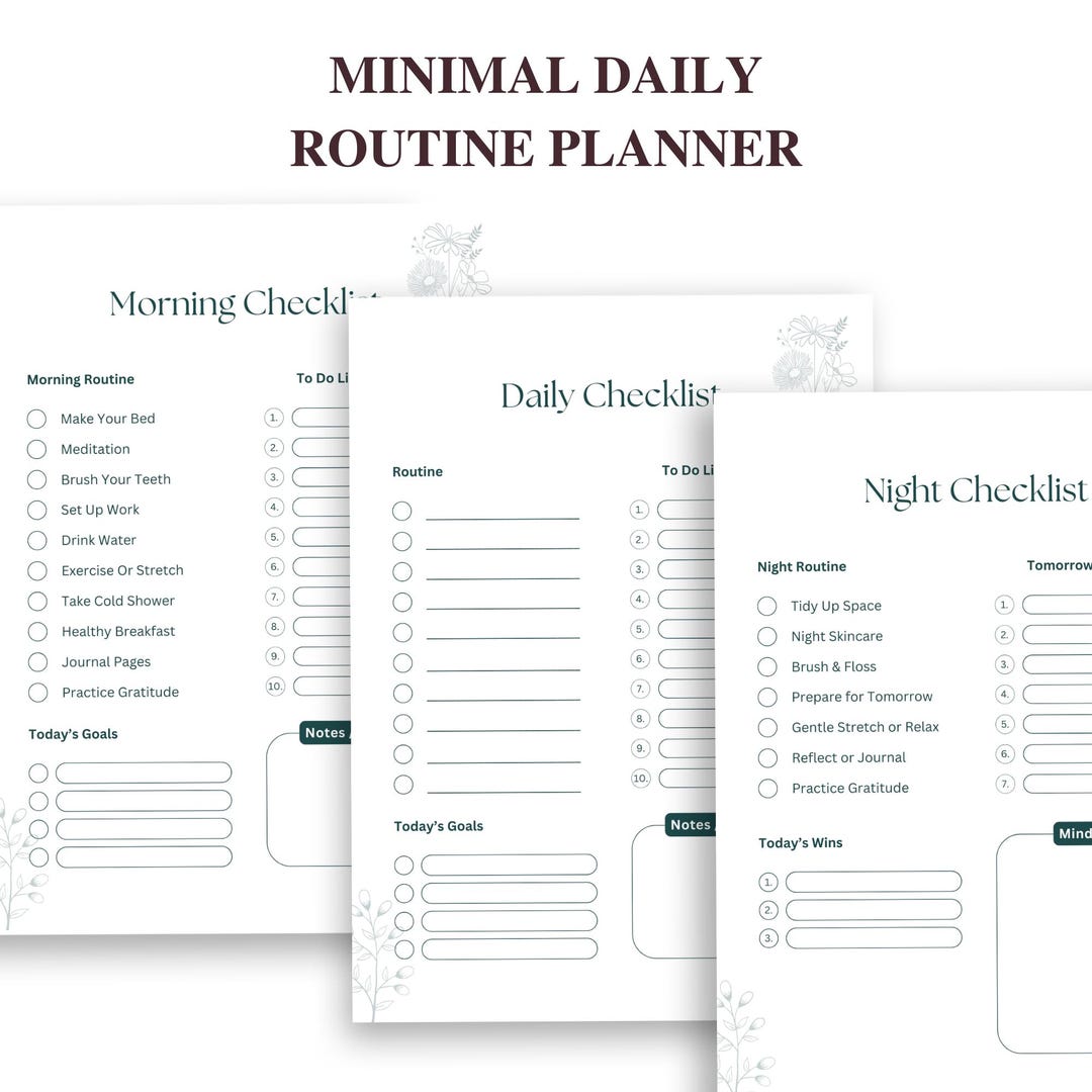 Minimal Daily Routine Planner A4 PDF | Printable Morning Night Daily ...