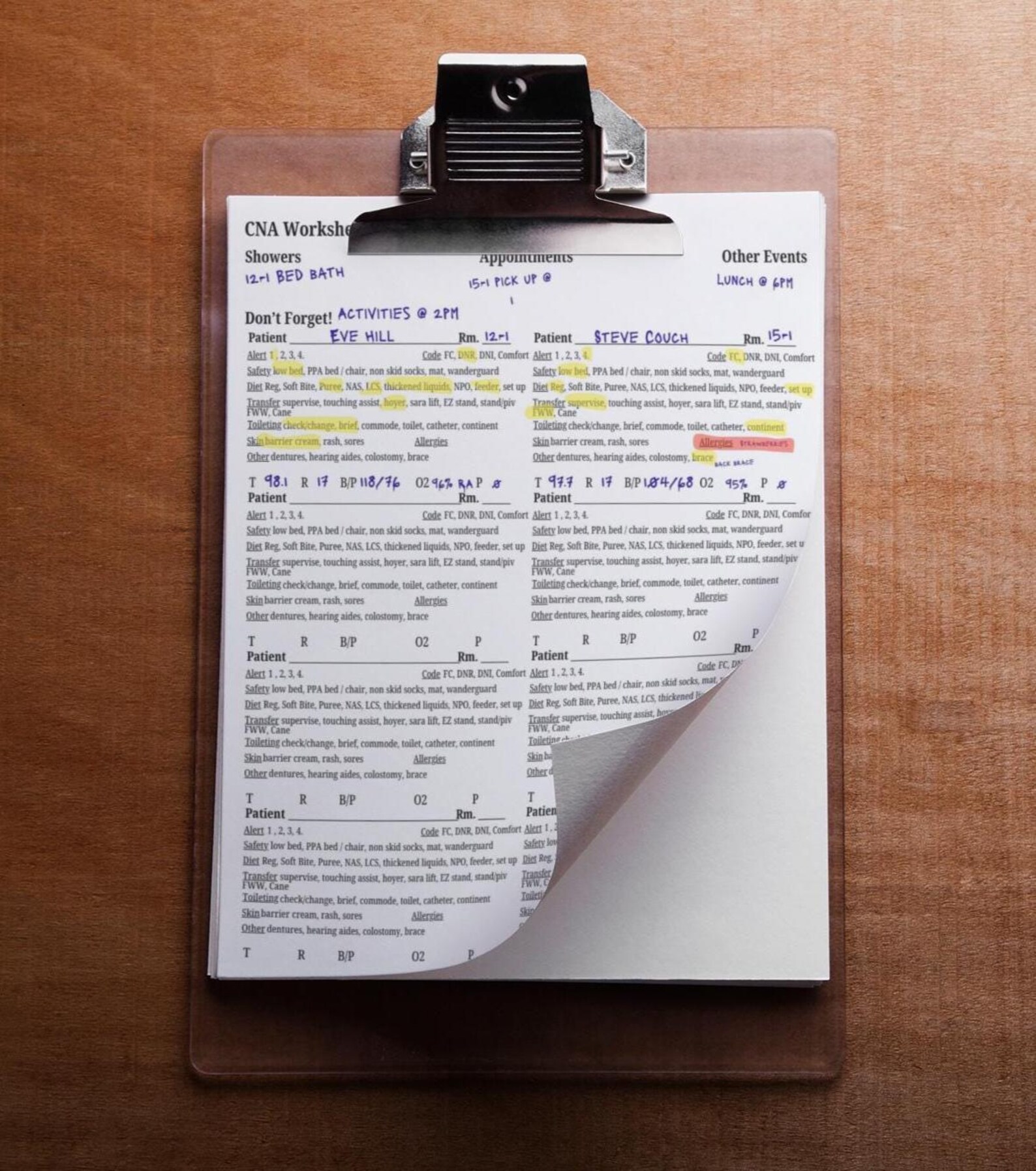 CNA Worksheet Digital Download for Shifts - Etsy