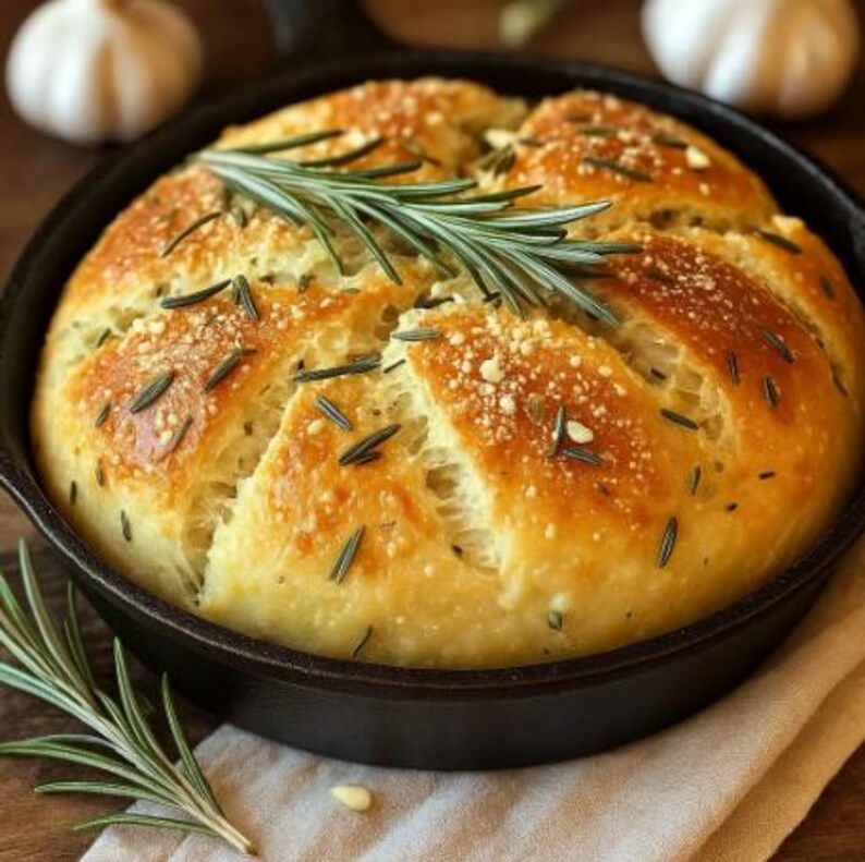 Rustic Garlic Rosemary Skillet Bread Recipe (digital Download) - Etsy