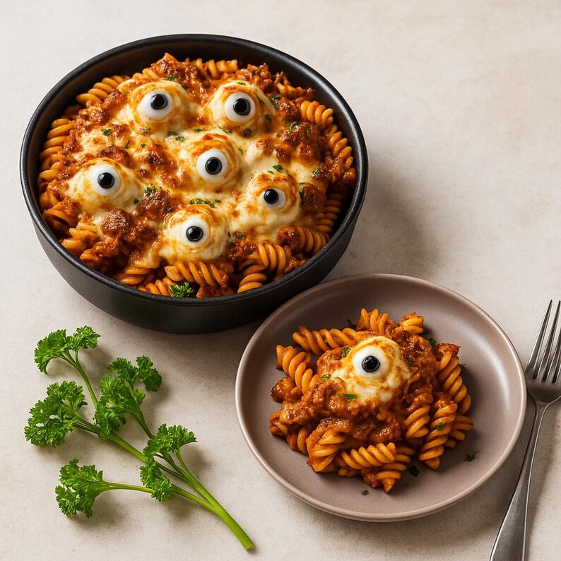 Eyeball Pasta Bake: A Spooky and Delicious Halloween Dinner Recipe PDF ...
