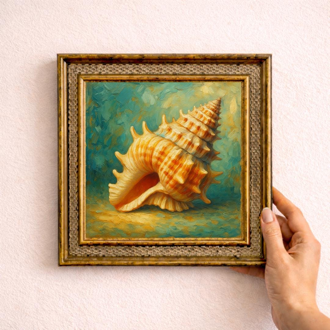 Elegant Seashell Oil Painting, Coastal Nautical Art, Beach House Decor ...