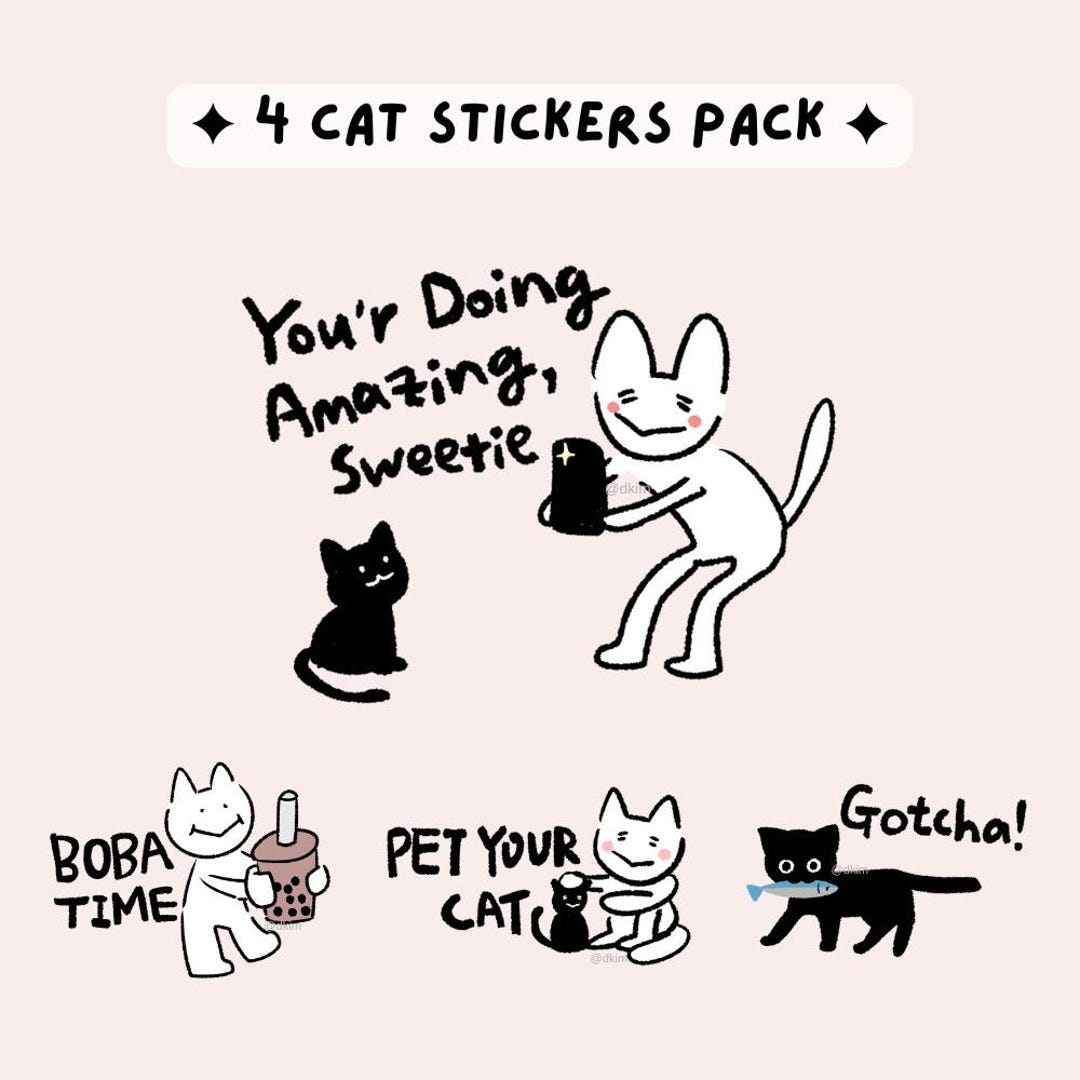 Cat Sticker Pack: Yepi & Lenny - Boba, Pet Your Cat (digital Download ...