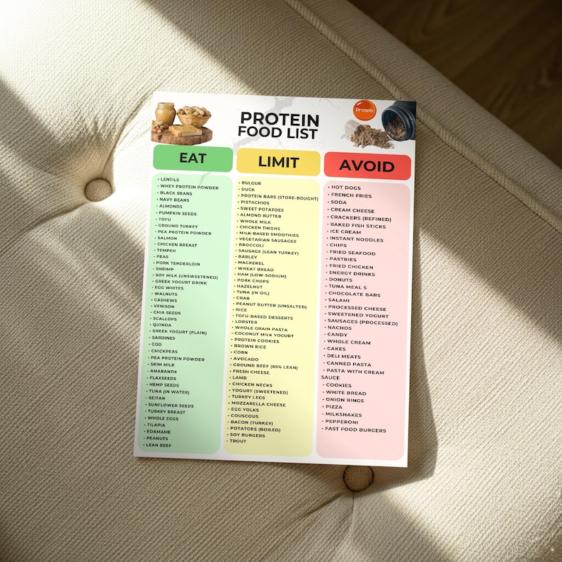 High Protein Foods Chart, Protein Food List Printable, Protein Sources ...