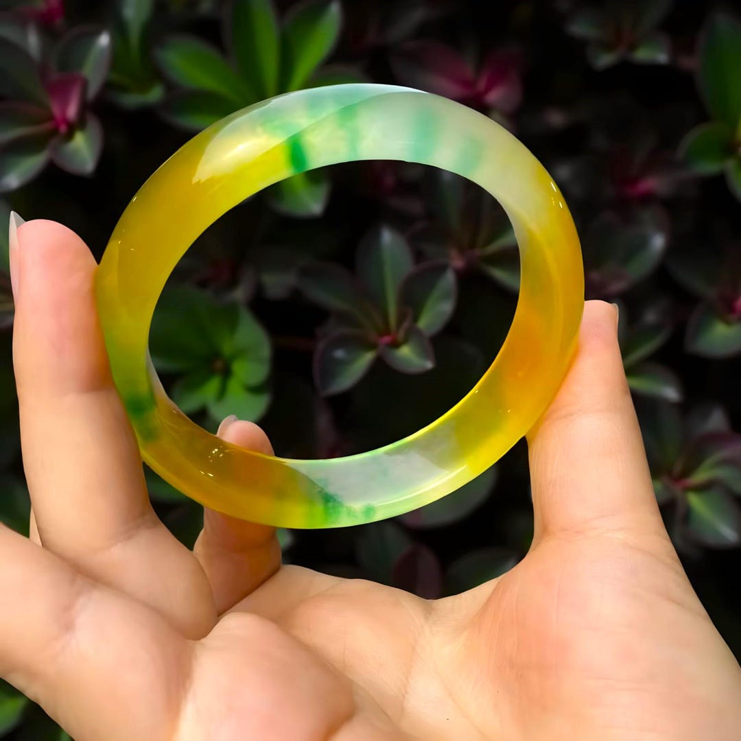 Natural Yellow & Green Ice Jade Bangle|yellow Healing Bangle Bracelet ...