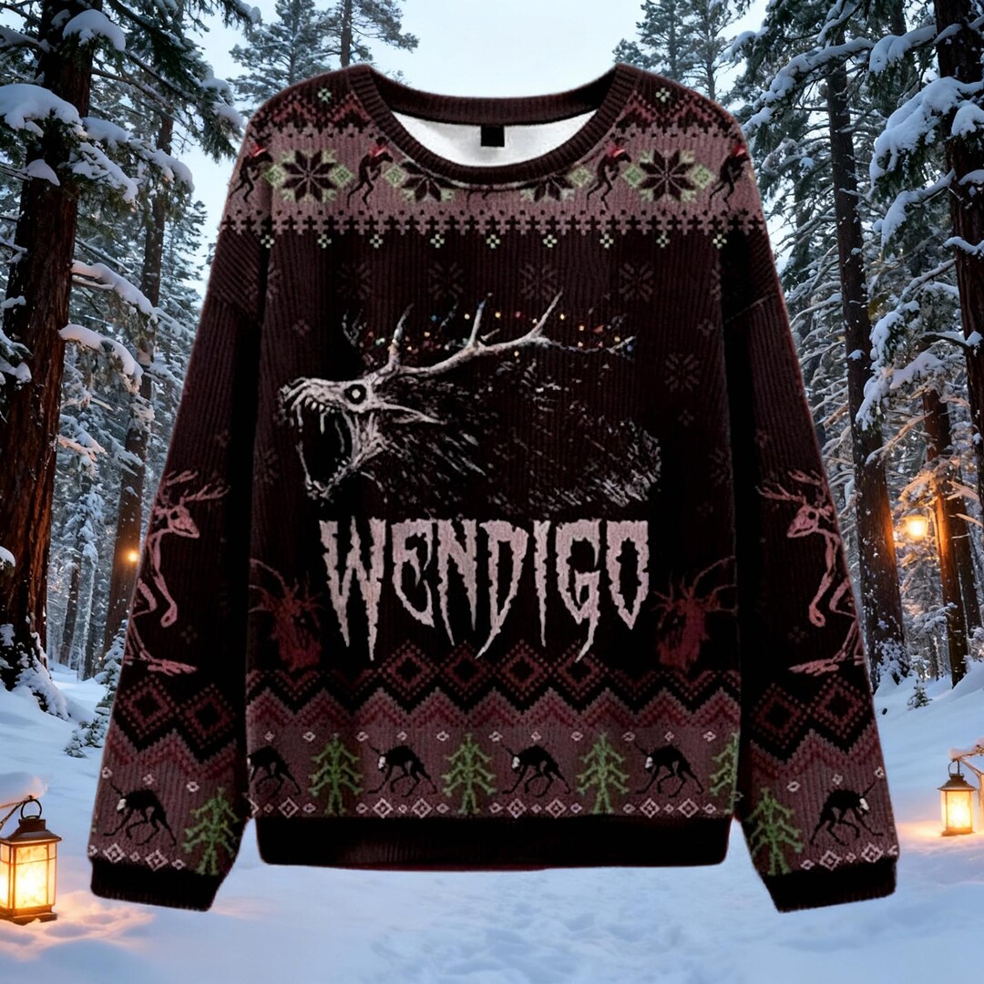 Cryptid Monster Ugly Christmas Sweater, Antlered Beast Holiday Top ...