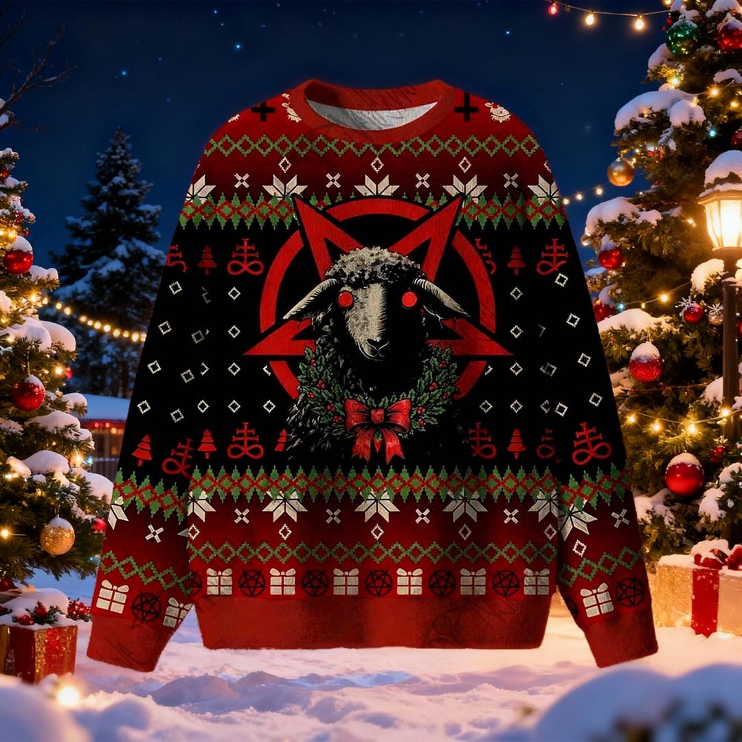 Black Sheep Satanic Ugly Christmas Sweater, Goat Pentagram Holiday ...