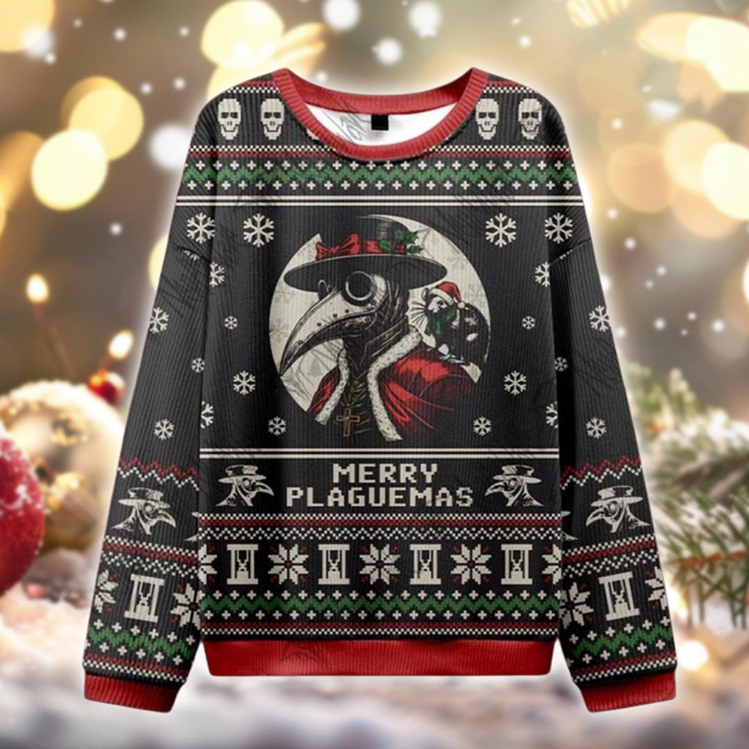 Plague Doctor Ugly Christmas Sweater, Gothic Holiday Meme Pullover ...