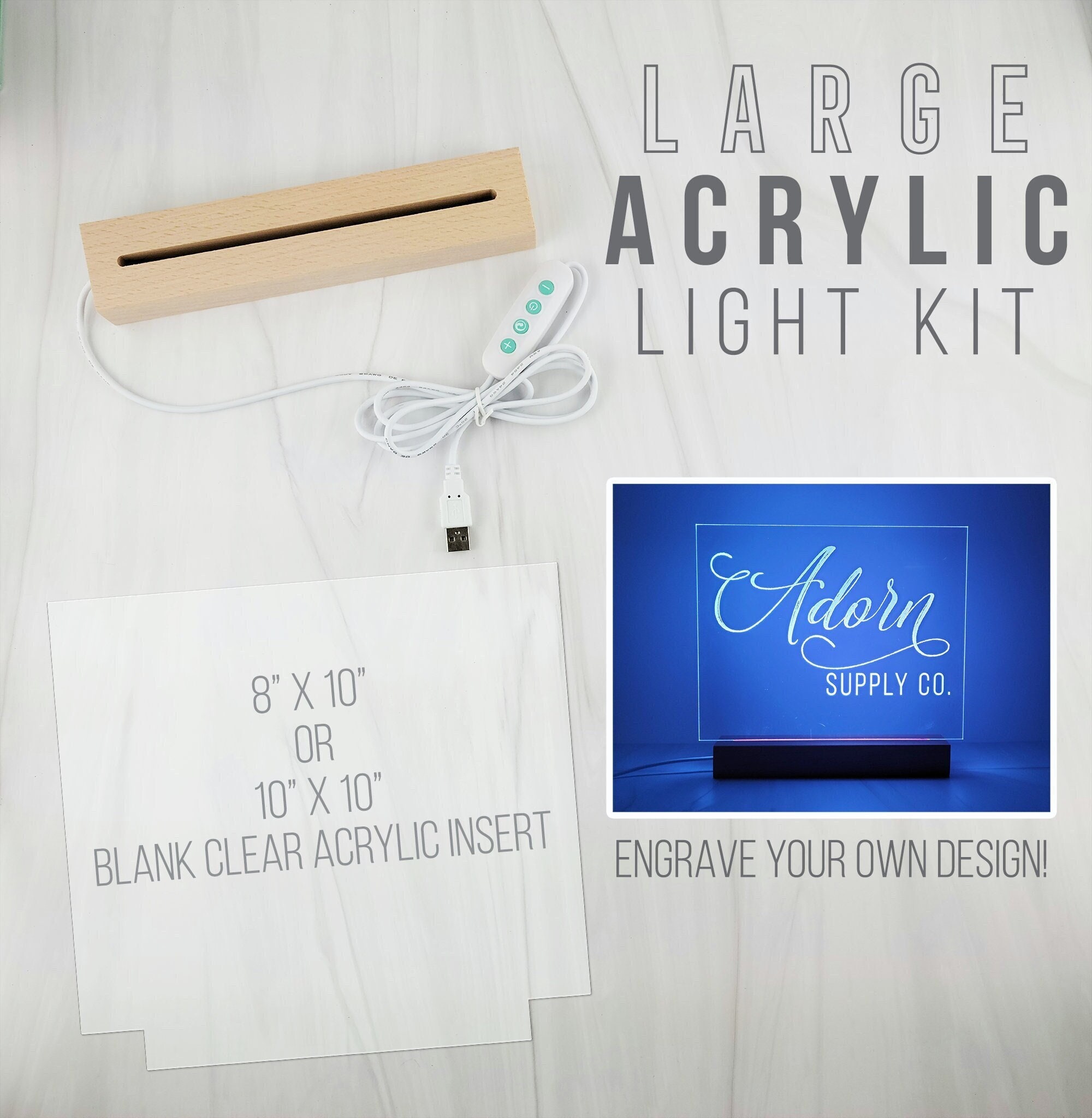 Large Wood LED Light Base With Blank Acrylic Insert 185mm DIY - Etsy