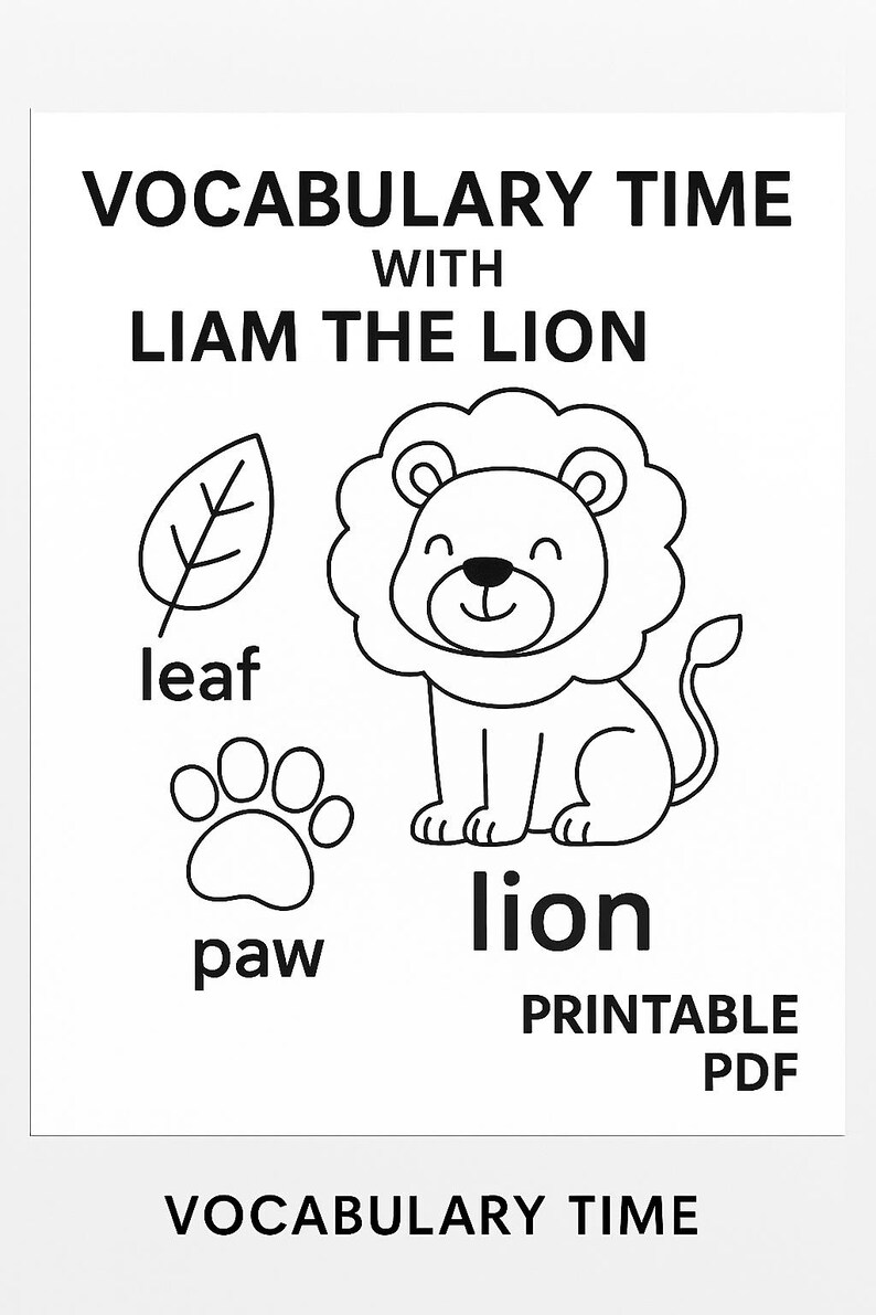 Vocabulary Time With Liam the Lion | Jungle Words Worksheet PDF | Black ...
