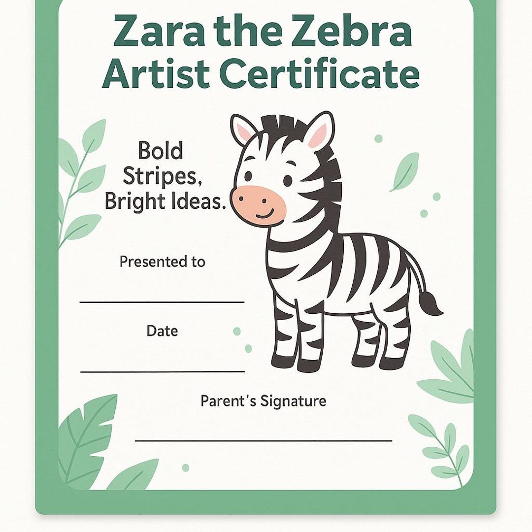 Zara Zebra Artist Certificate: Jungle Coloring Reward (printable PDF ...