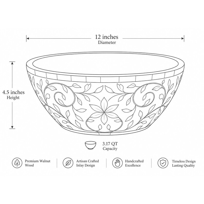 Handmade Black Walnut Bowl With Floral Resin Inlay | Boho Kitchen Decor ...