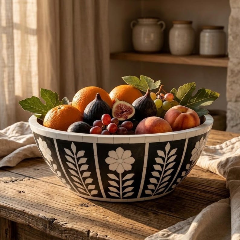 Handmade Black Walnut Bowl With Floral Resin Inlay | Boho Kitchen Decor ...