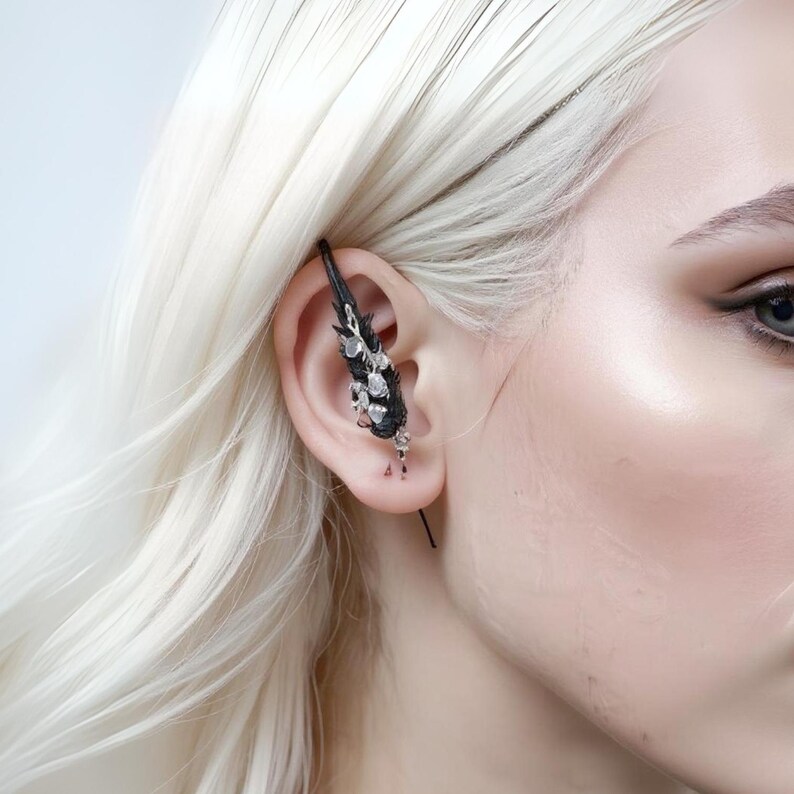 Feather Wing Helix Hook Earring, Sculptural Ear Cuff, Alternative ...