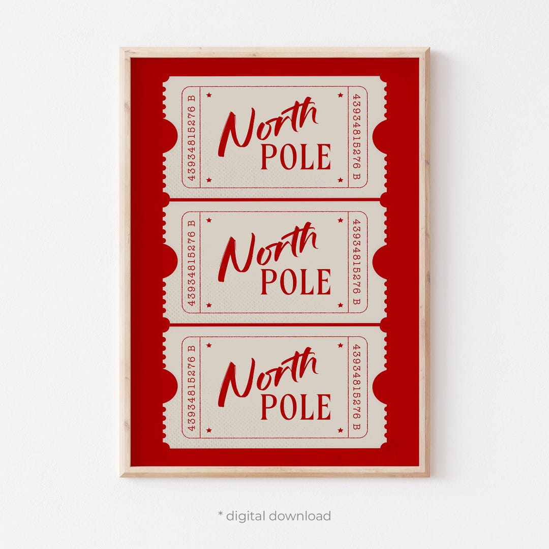 North Pole Ticket Printable Wall Art – Festive Christmas Sign, Retro ...