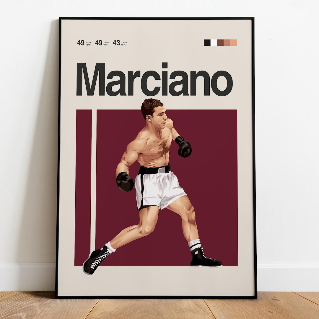 Rocky Marciano Poster - Boxing Poster Wall Art, Minimalist Mid Century ...