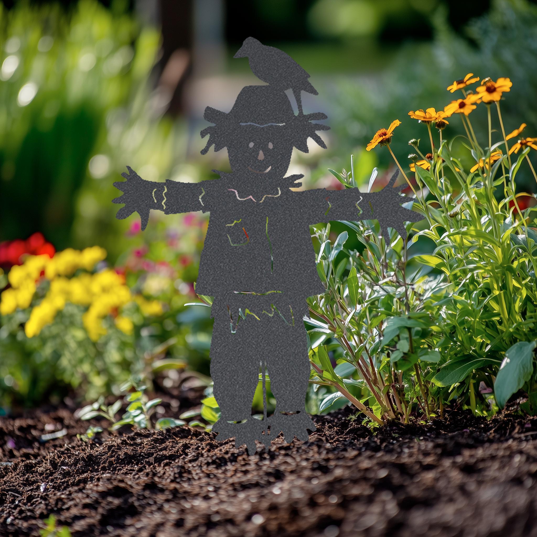 Scarecrow & Raven Metal Garden Decor • Outdoor Steel Fence Stake ...
