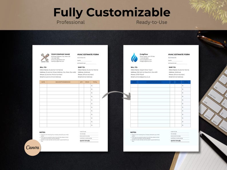 HVAC Estimate Form — Editable Template | Canva • Word • PDF • Fillable ...