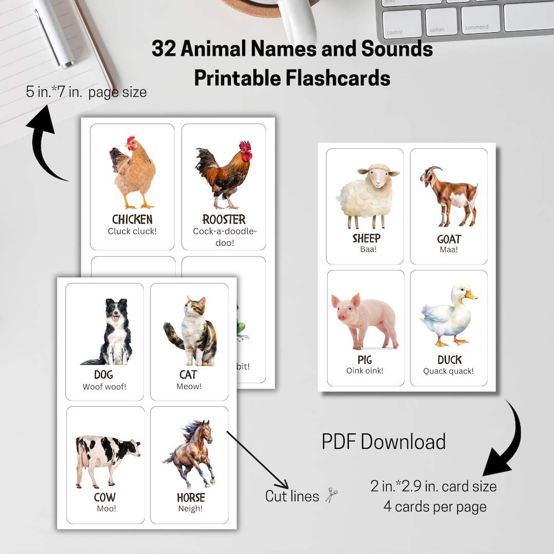 Animal Sounds Flashcards: Printable Learning Game for Toddlers (PDF ...