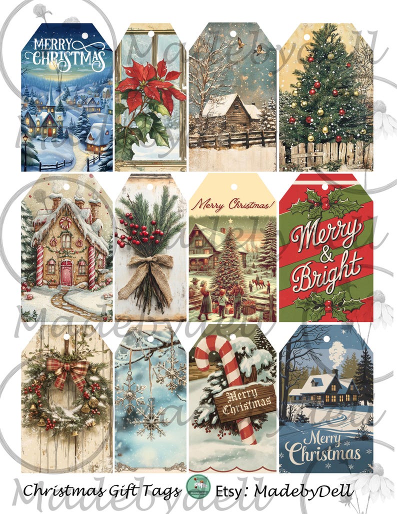 Christmas Gift Tags, Gift Wrap, Printable Digital Papers, Ephemera ...
