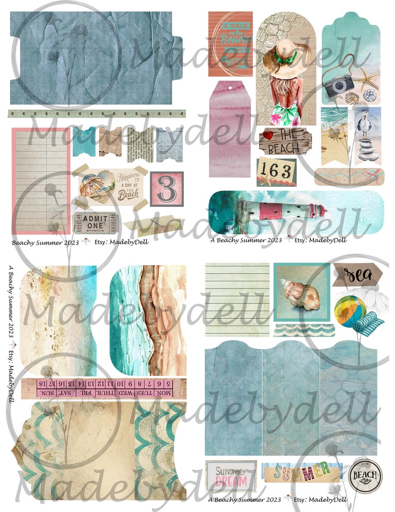 A Beachy Summer Junk Journal Kit, Printable Digital Papers and Ephemera ...