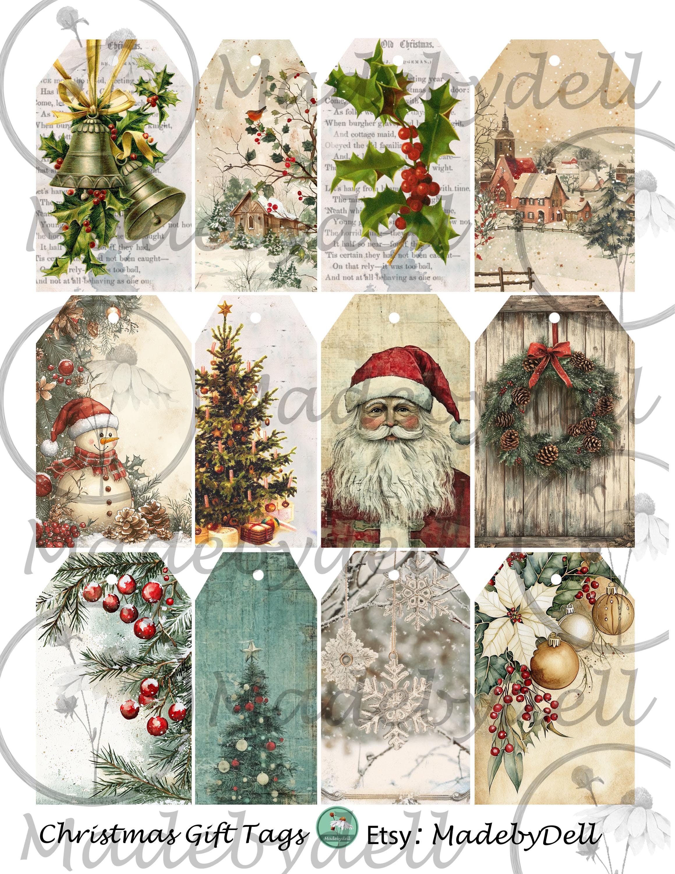 Christmas Gift Tags, Gift Wrap, Printable Digital Papers, Ephemera ...
