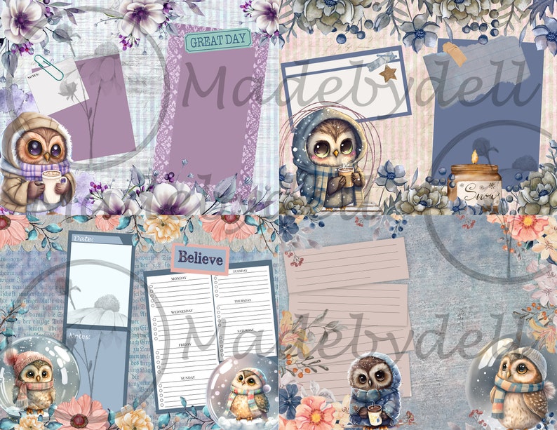 Winter Owls Junk Journal Kit, Printable Ephemera (digital Download) - Etsy