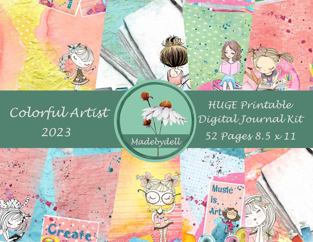 Colorful Artist Junk Journal Kit, Printable Digital Papers and Ephemera ...
