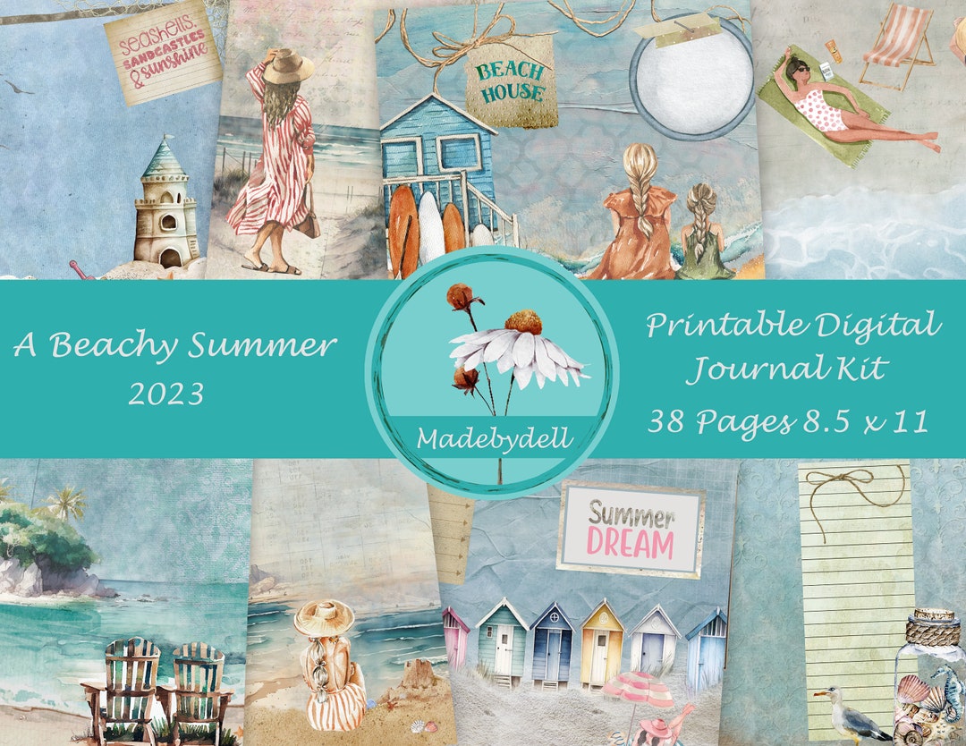 A Beachy Summer Junk Journal Kit, Printable Digital Papers and Ephemera ...