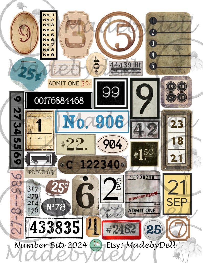 Number Bits 8page Junk Journal Ephemera Kit, Printable Digital Papers ...