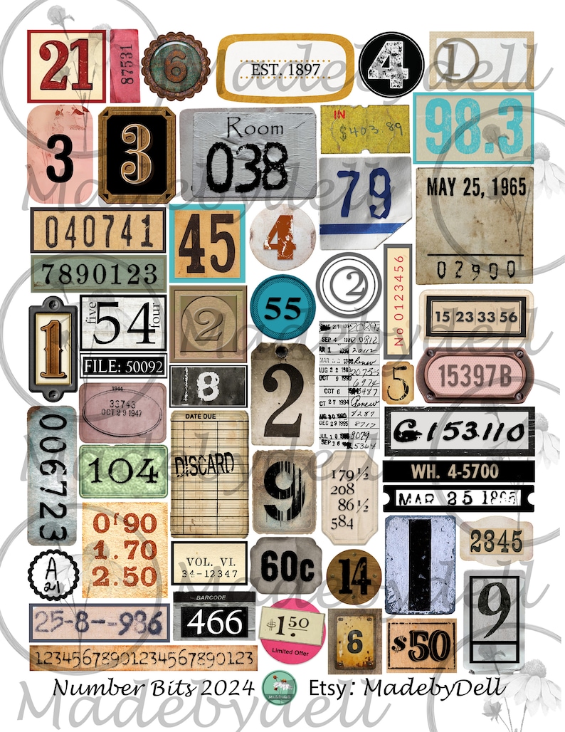 Number Bits 8page Junk Journal Ephemera Kit, Printable Digital Papers ...