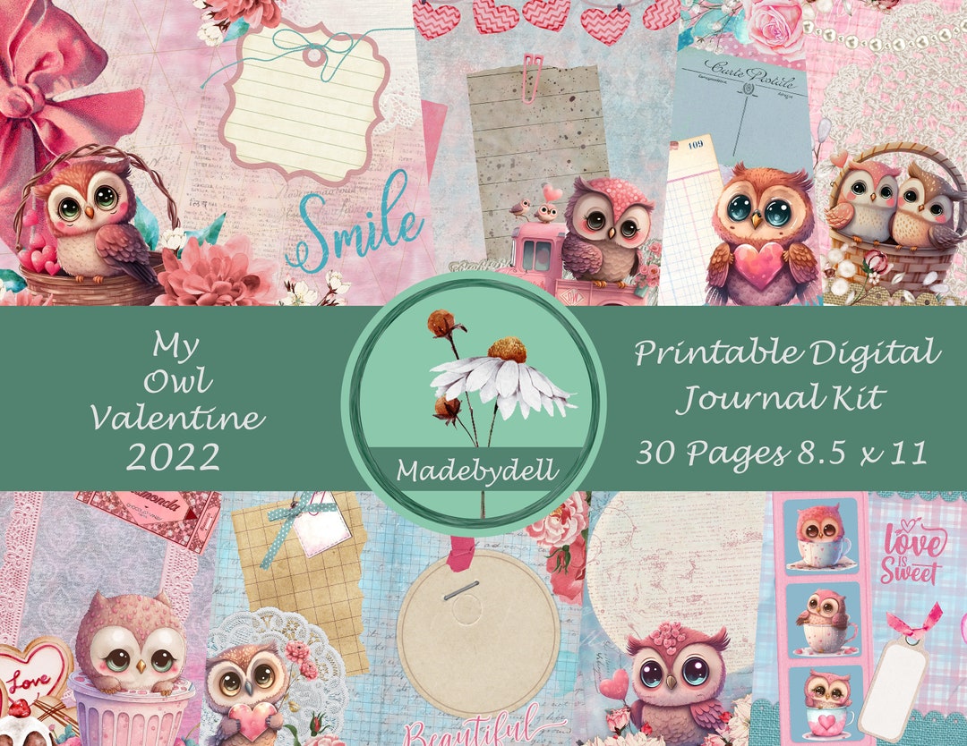 My Owl Valentine Junk Journal Kit, Printable Digital Papers and ...