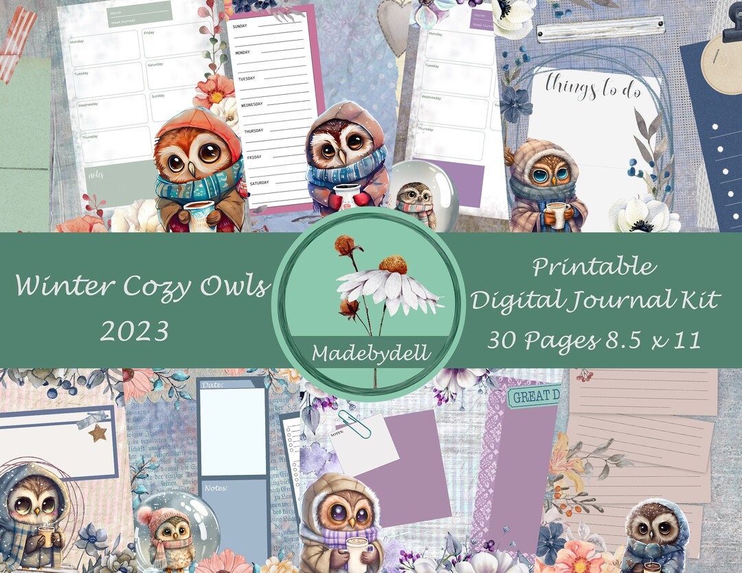 Winter Cozy Owls Junk Journal Kit, Printable Digital Papers and ...