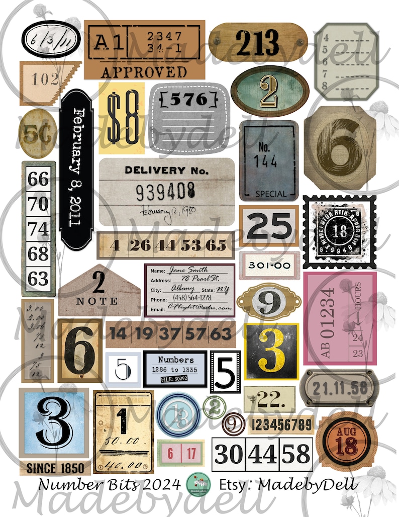 Number Bits 8page Junk Journal Ephemera Kit, Printable Digital Papers ...