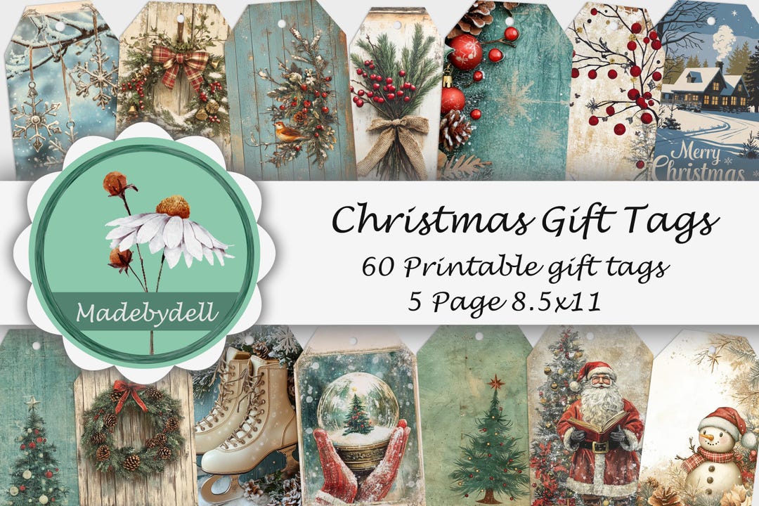 Christmas Gift Tags, Gift Wrap, Printable Digital Papers, Ephemera ...