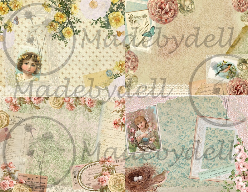 Shabby Chic Junk Journal Kit Printable Digital Papers and - Etsy
