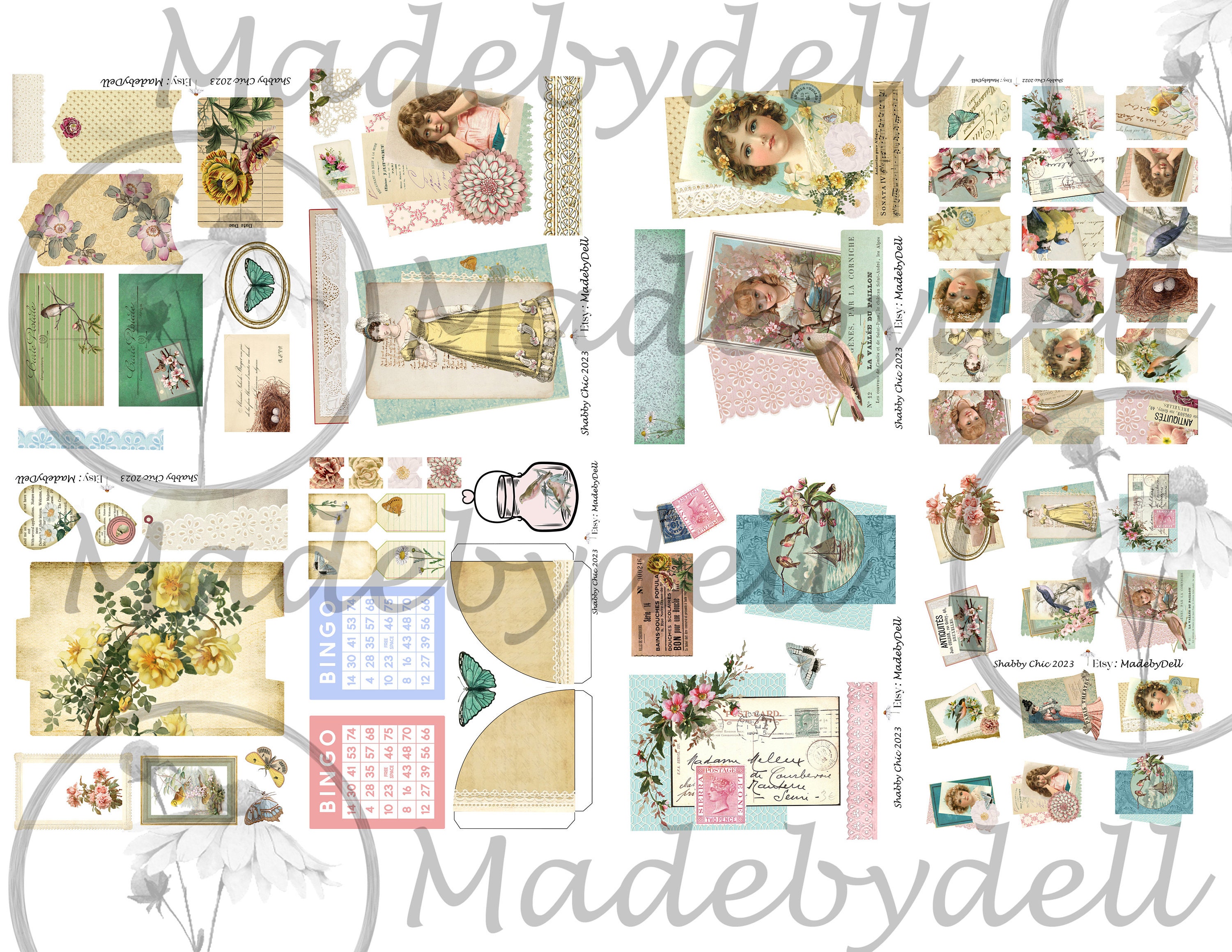 Shabby Chic Junk Journal Kit, Printable Digital Papers and Ephemera ...