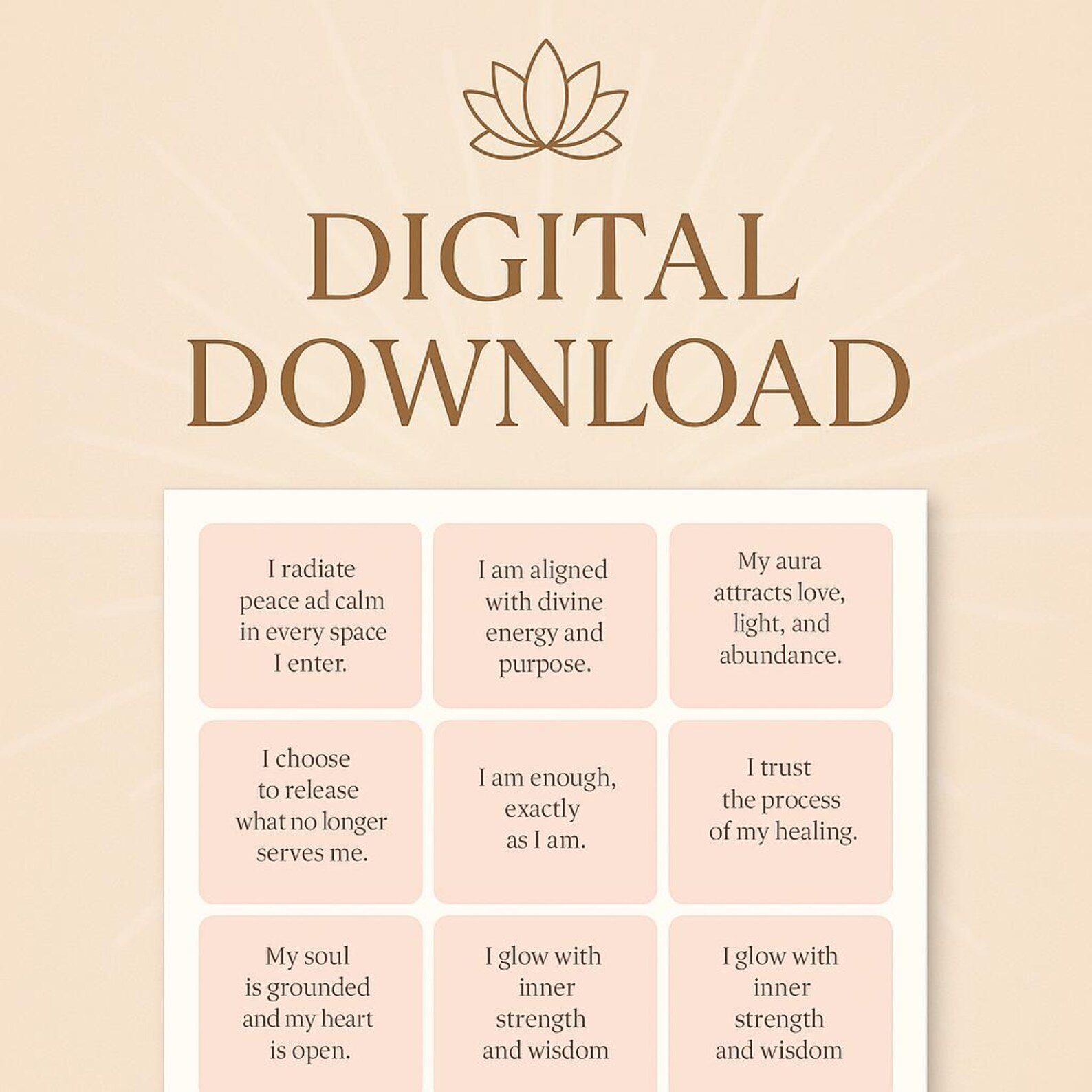 Daily Affirmations Cards Printable Digital Download Positive Self and ...